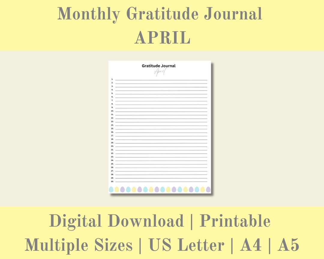 Monthly Gratitude Journal Printable, Daily Gratitude, April Gratitude ...
