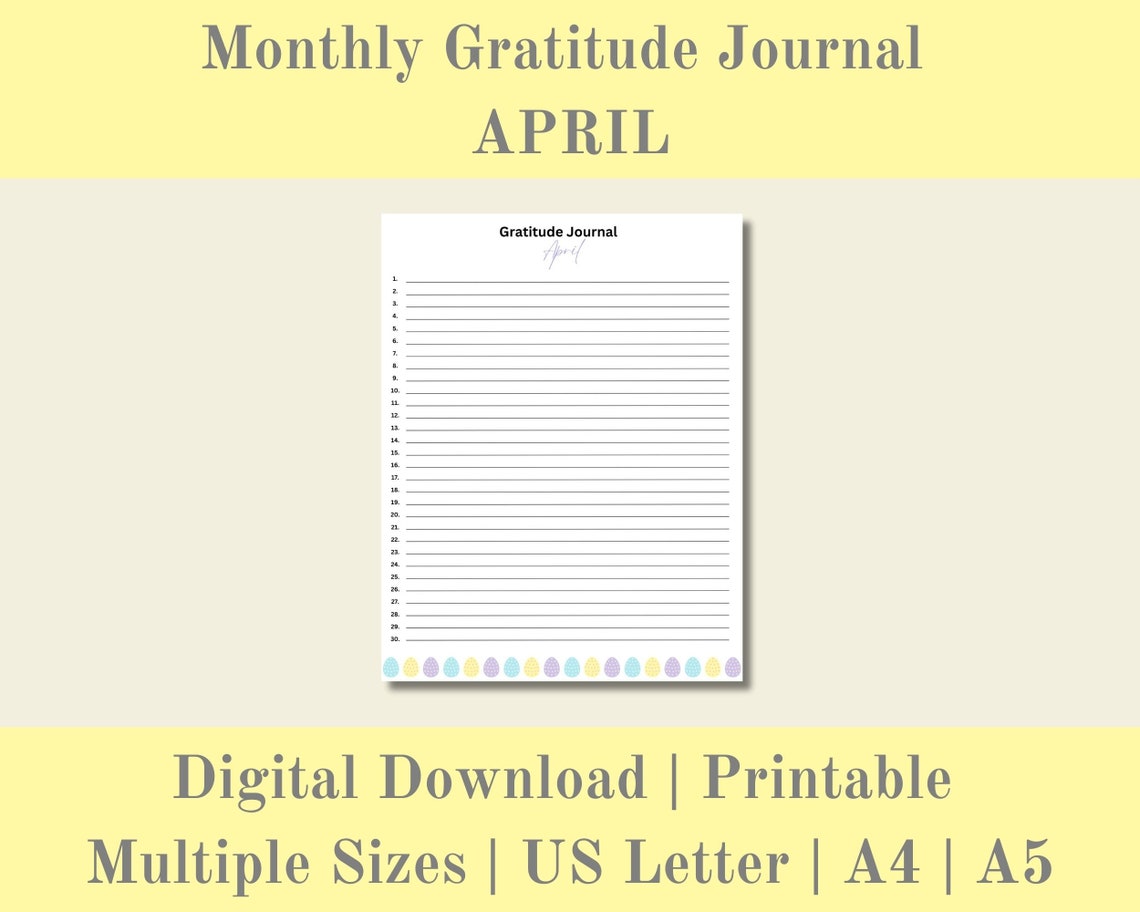 Monthly Gratitude Journal Printable, Daily Gratitude, April Gratitude ...