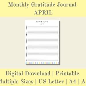 Monthly Gratitude Journal Printable, Daily Gratitude, April Gratitude ...