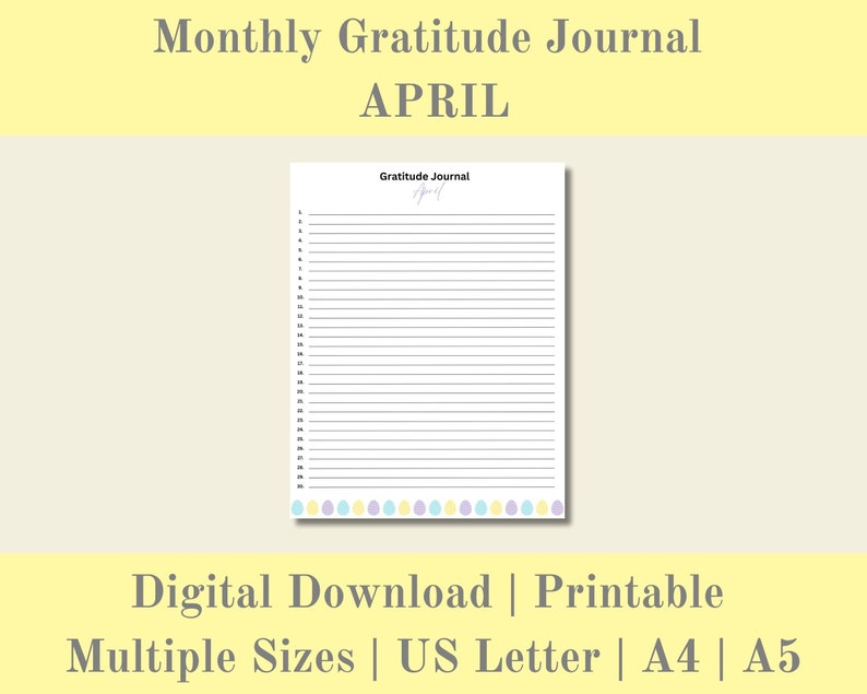Monthly Gratitude Journal Printable, Daily Gratitude, April Gratitude ...