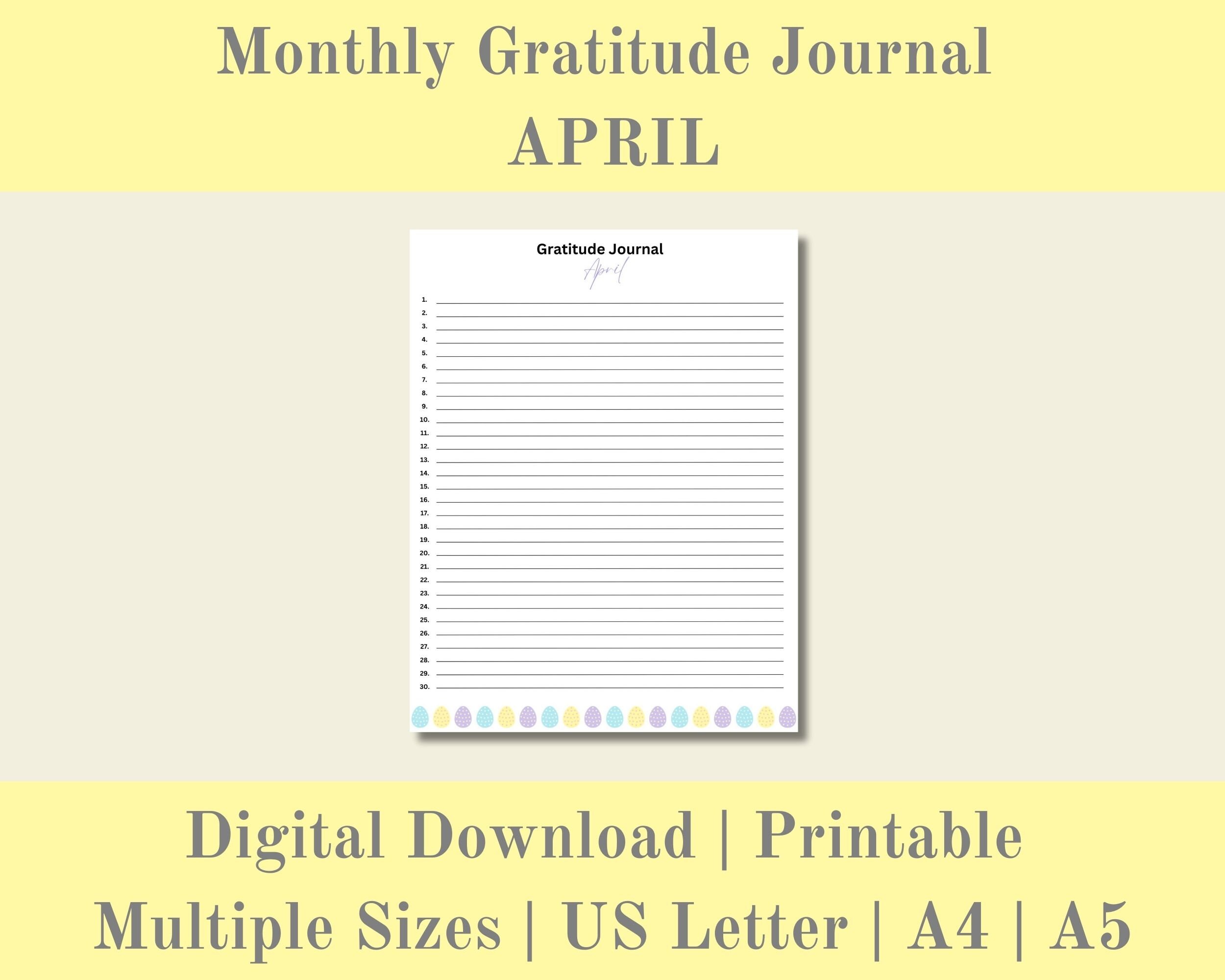 Monthly Gratitude Journal Printable, Daily Gratitude, April Gratitude ...
