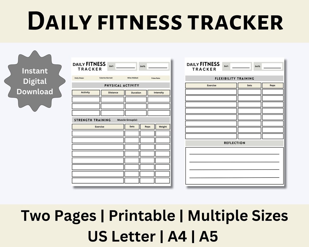 Daily Fitness Tracker Printable, Daily Fitness Log, Exercise Tracker ...