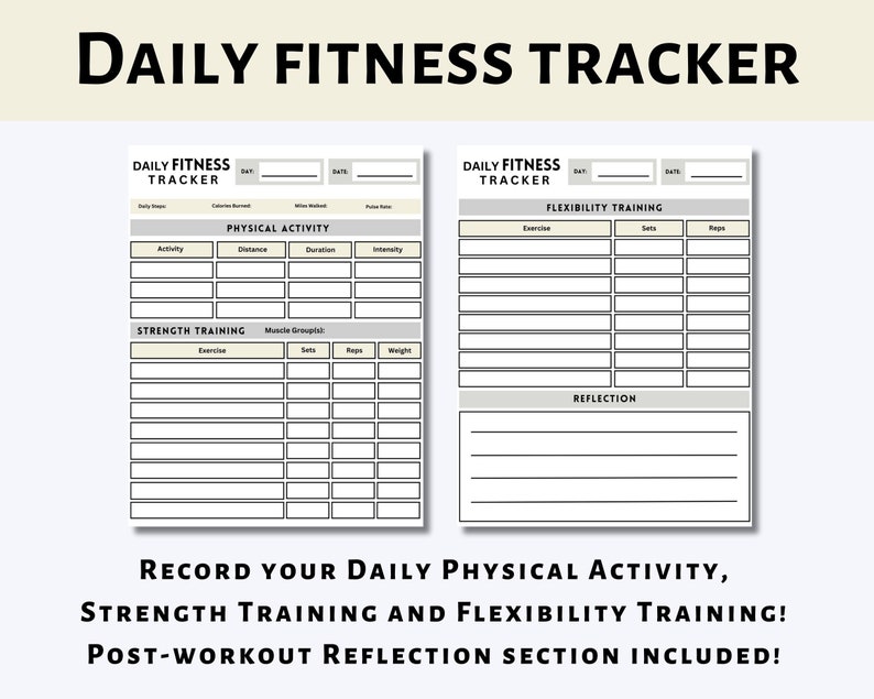 Daily Fitness Tracker Printable Daily Fitness Log Exercise - Etsy