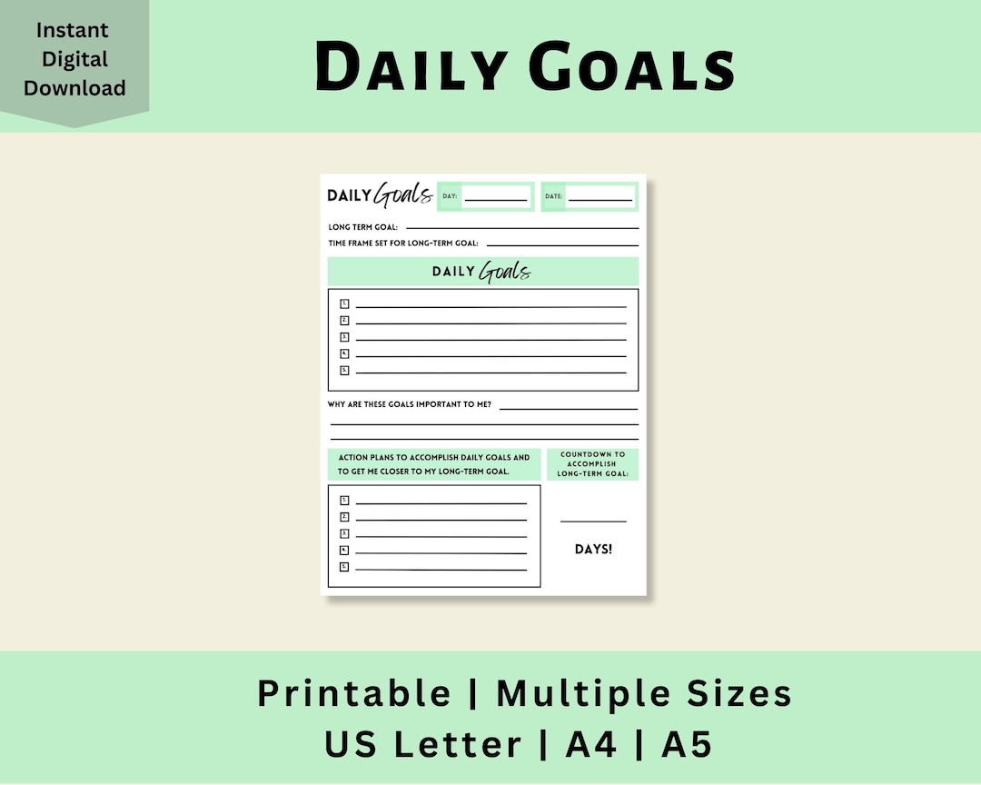 Daily Goal Sheet, Daily Goals Printable, Goal Planning, Goal Setting ...