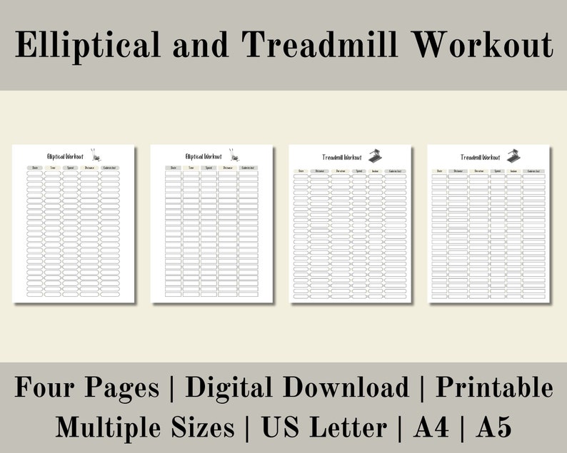 Elliptical and Treadmill Workout, Elliptical Log, Treadmill Log ...