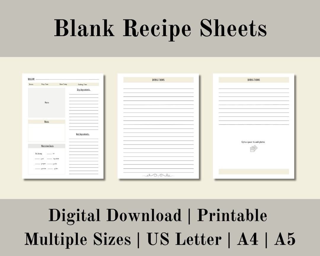 Blank Recipe Sheet, Printable Blank Recipe Sheet, Recipe Planner ...