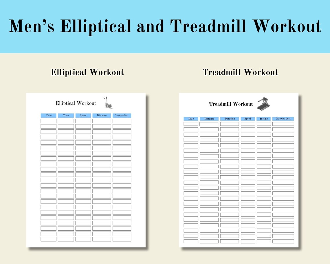 Mens Elliptical and Treadmill Workout, Elliptical Log, Treadmill Log ...