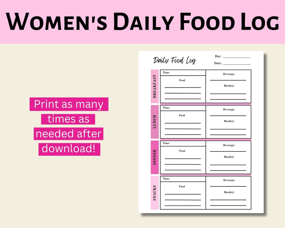 Printable Daily Food Log, Daily Food Log, Meal Tracker, Food Tracker ...