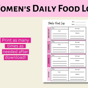 Printable Daily Food Log, Daily Food Log, Meal Tracker, Food Tracker ...