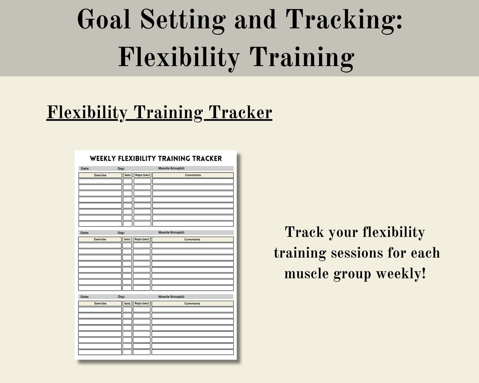 Goal Setting and Tracking, Flexibility Training Tracker, Goal Setting ...