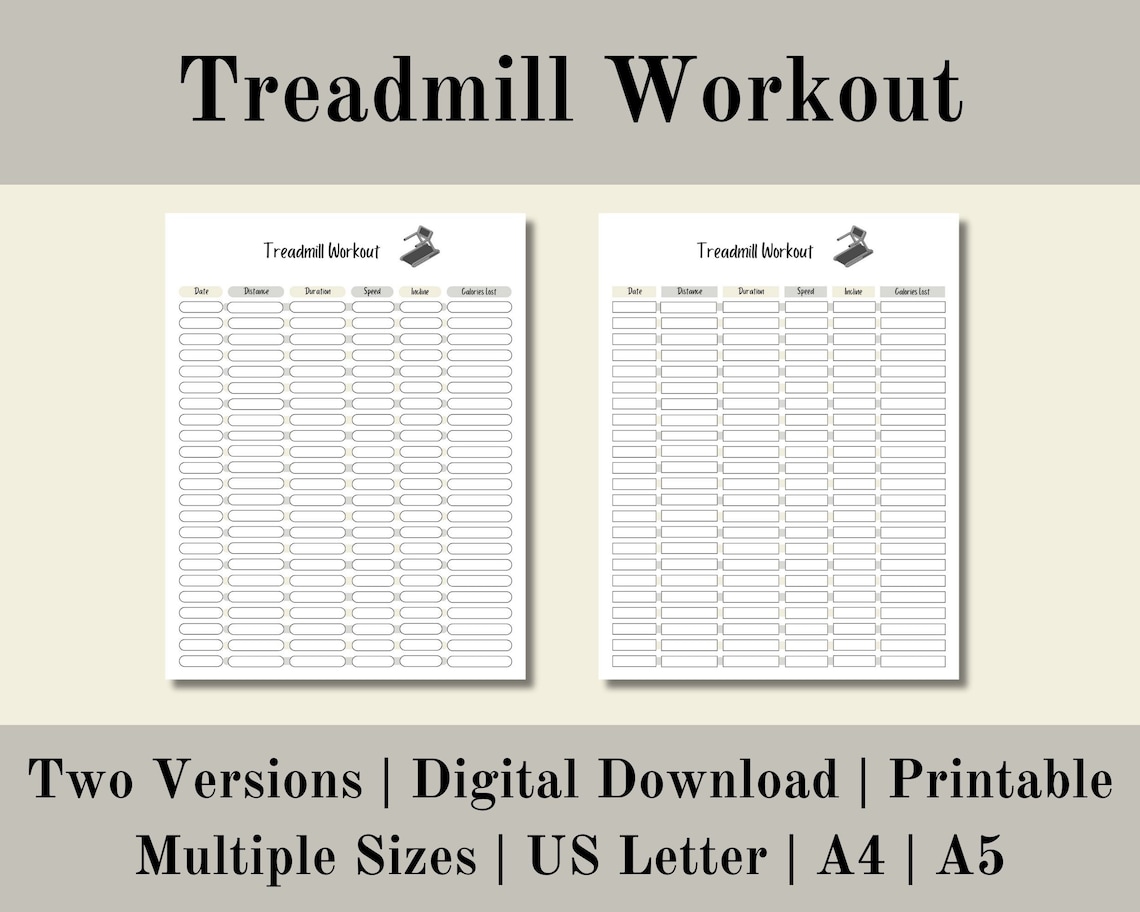 Treadmill Workout, Treadmill Log, Treadmill Tracker, Fitness Tracker ...