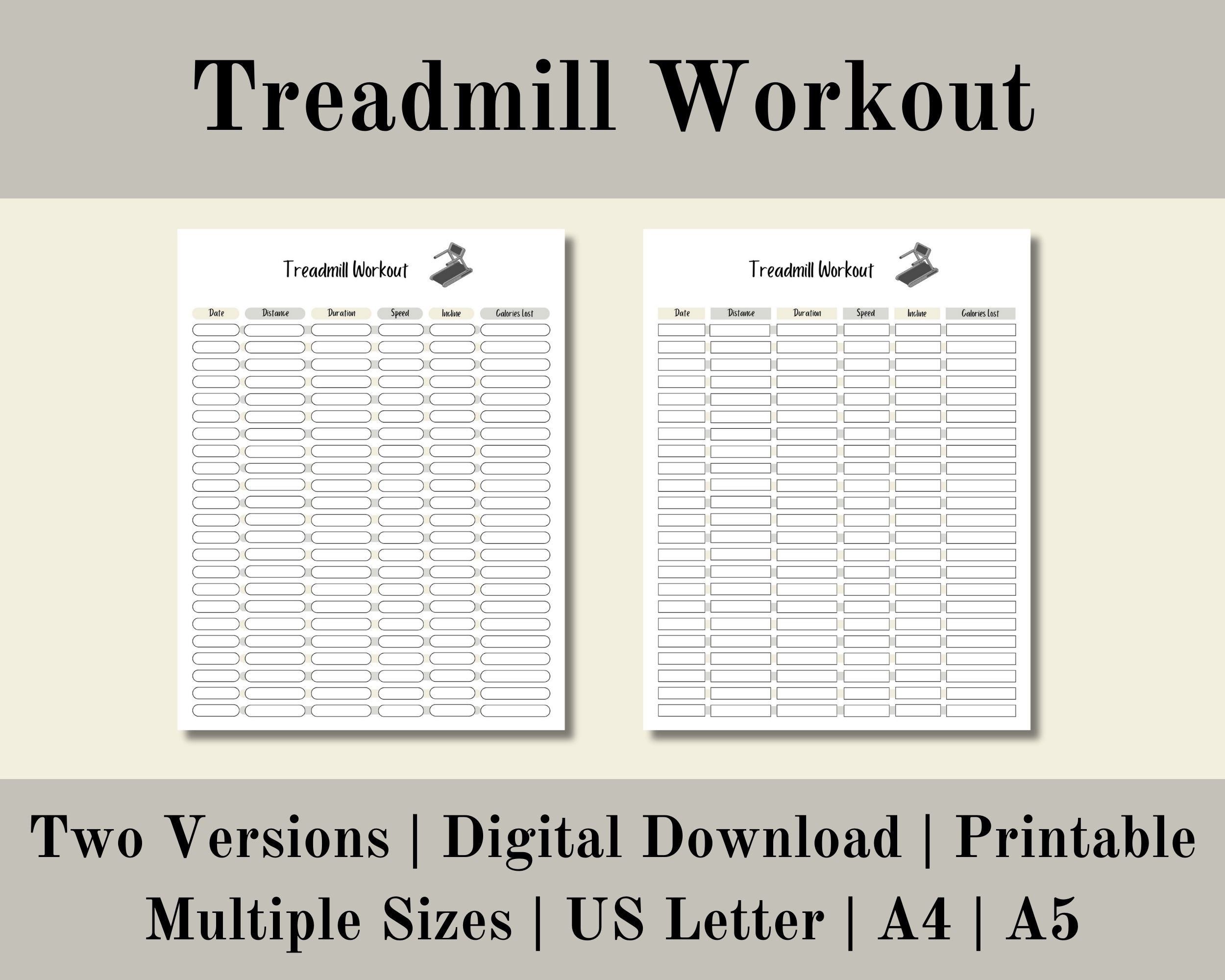 Treadmill Workout, Treadmill Log, Treadmill Tracker, Fitness Tracker ...