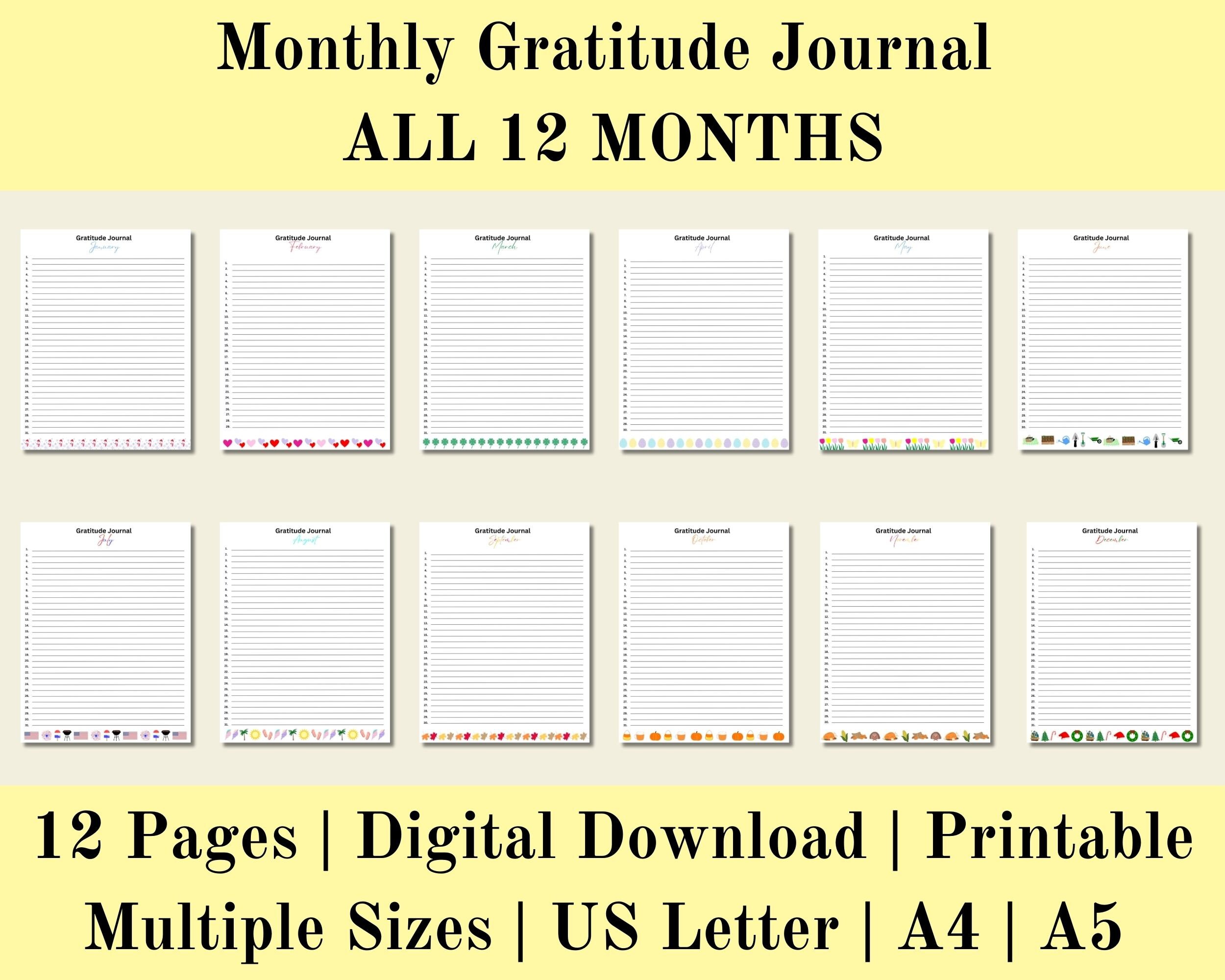 Monthly Gratitude Journal Printable All Months, Daily Gratitude ...