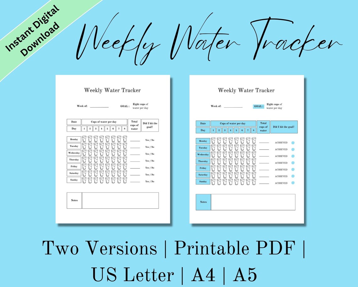 Water Tracker Printable, Hydration Tracker, Habit Tracker, Water Intake ...