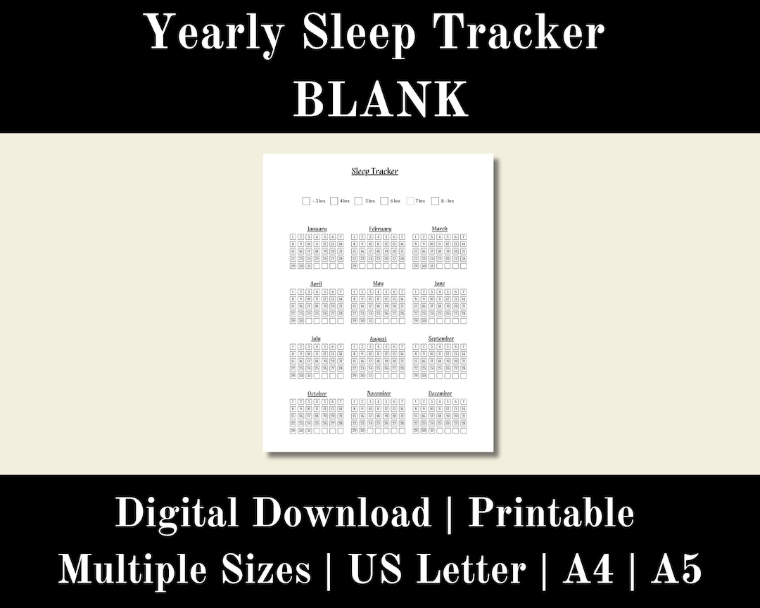 Yearly Sleep Tracker Blank Printable Log, Sleep Worksheet Journal ...