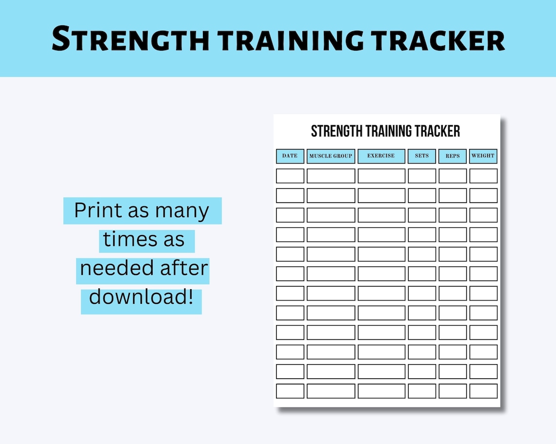 Strength Training Tracker Printable, Weight Lifting Tracker, Fitness ...