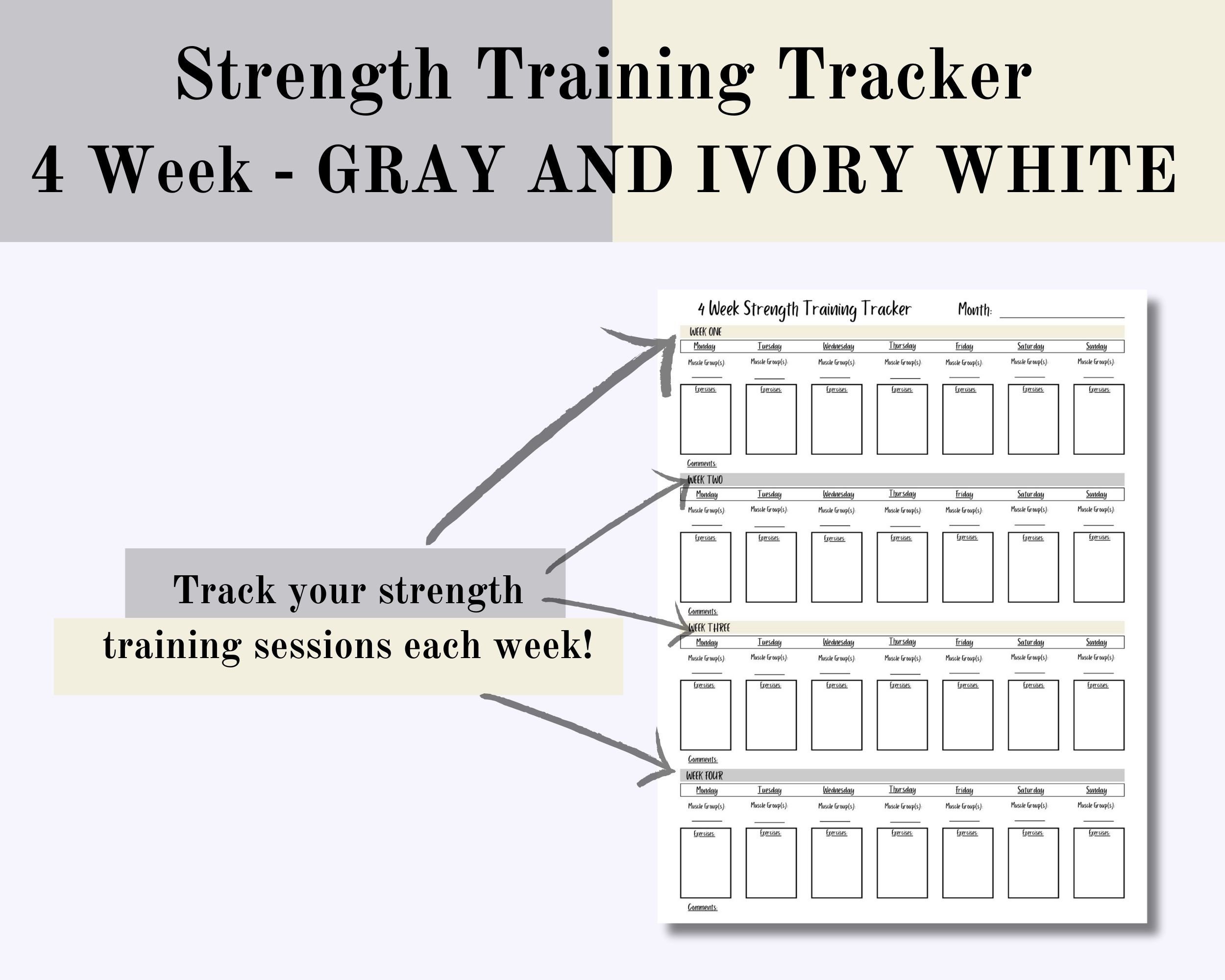 Weekly Strength Training 4 Week Tracker Gray Ivory White, Fitness ...