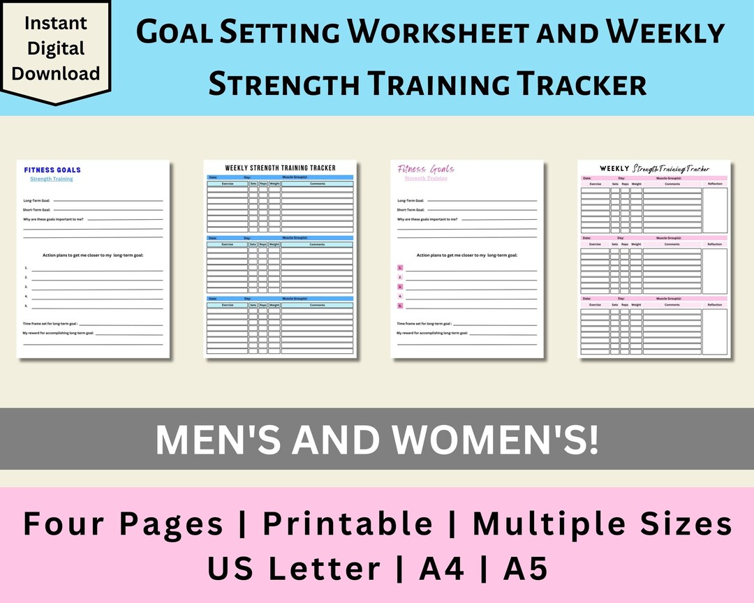 Goal Setting Worksheet, Weekly Strength Training Tracker Printable ...