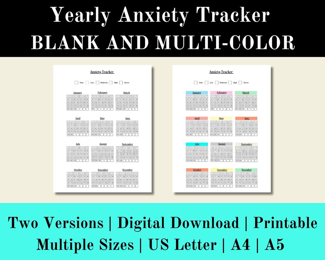 Yearly Anxiety Tracker Blank Multi Color Printable, Anxiety Worksheet ...