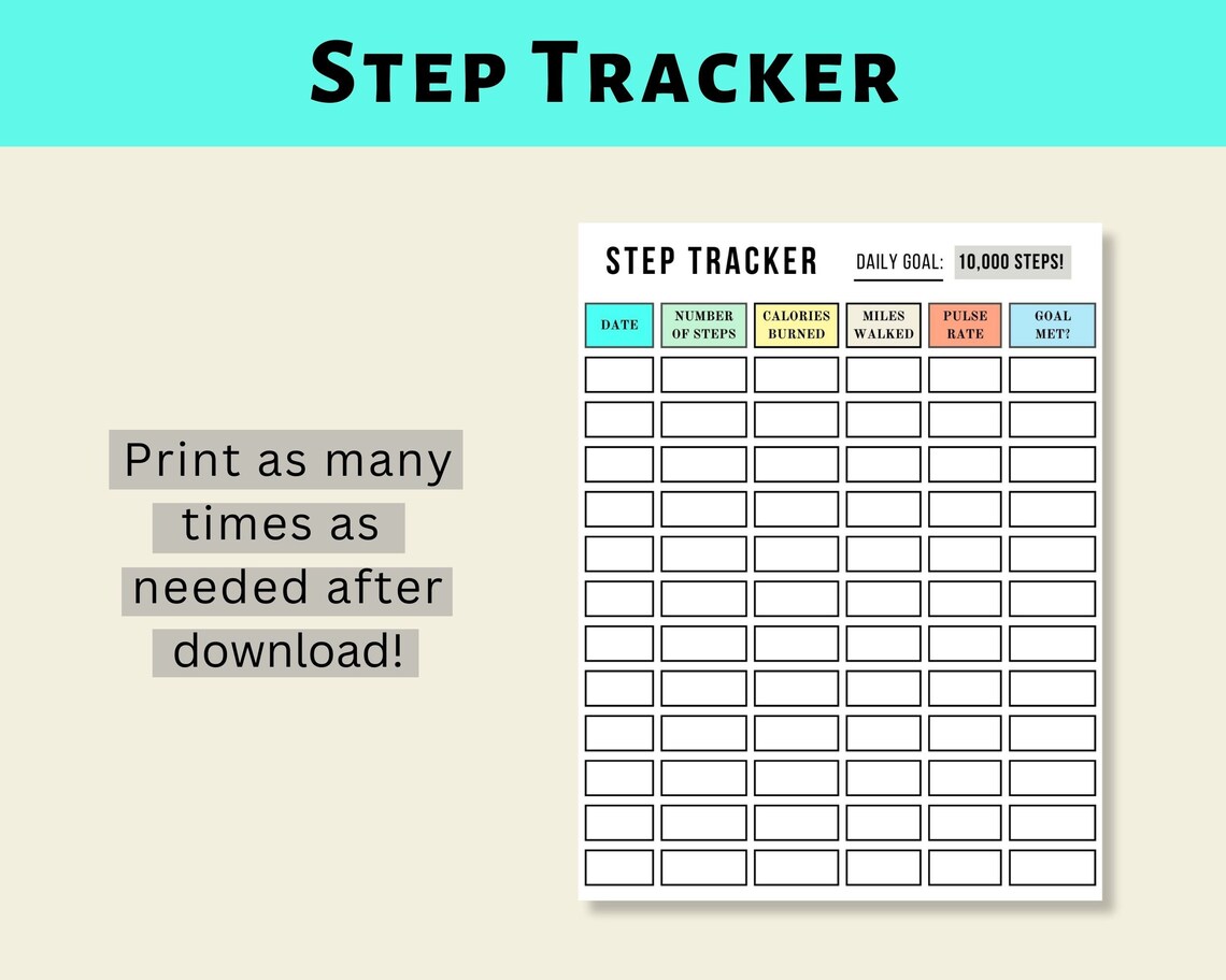 Step Tracker Printable, Daily Step Log, Step Tracker, Step Fitness ...