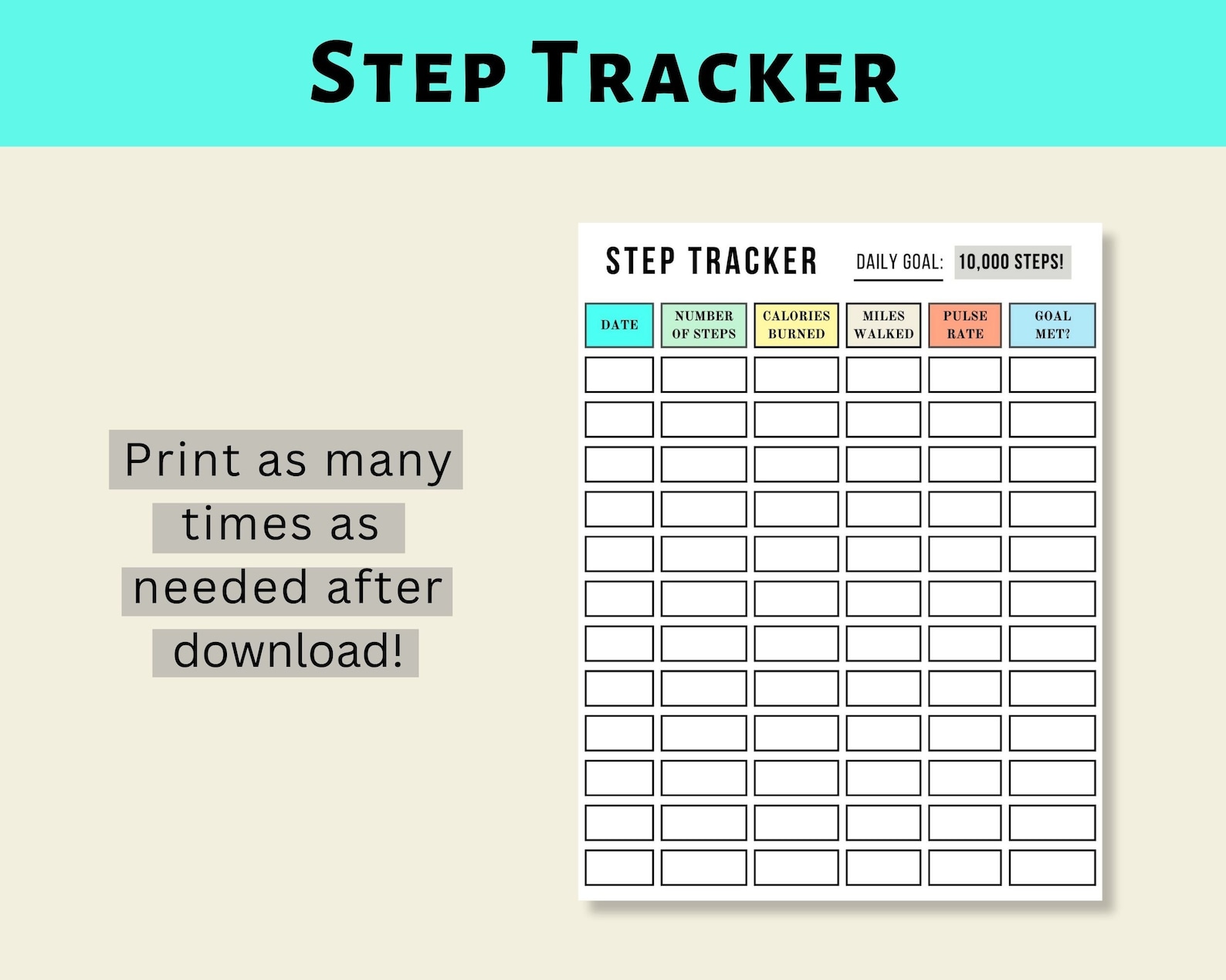 Step Tracker Printable, Daily Step Log, Step Tracker, Step Fitness ...