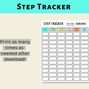 Step Tracker Printable, Daily Step Log, Step Tracker, Step Fitness ...