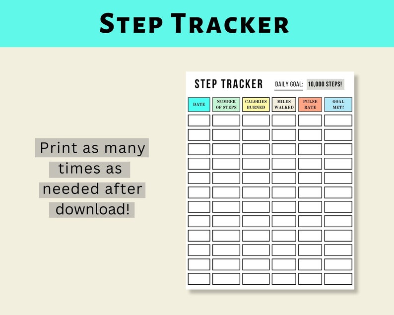 Step Tracker Printable, Daily Step Log, Step Tracker, Step Fitness ...