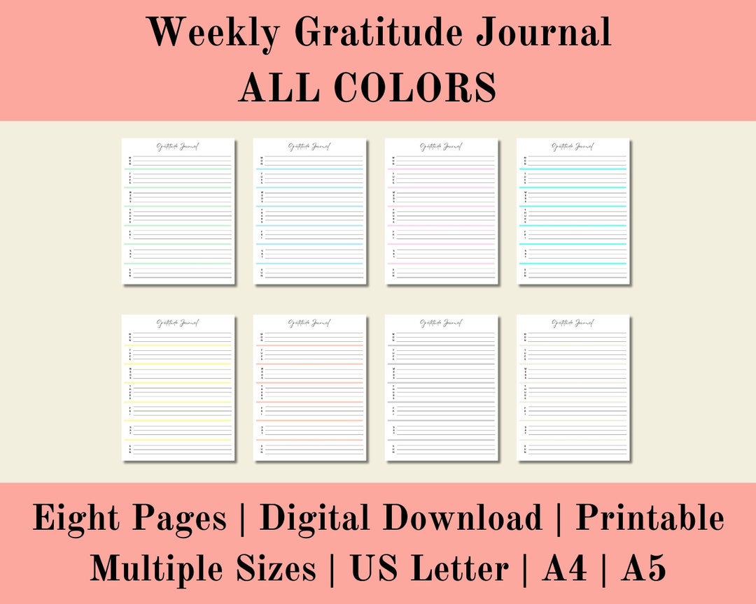 Weekly Gratitude Journal Printable, Daily Gratitude Journal Digital ...