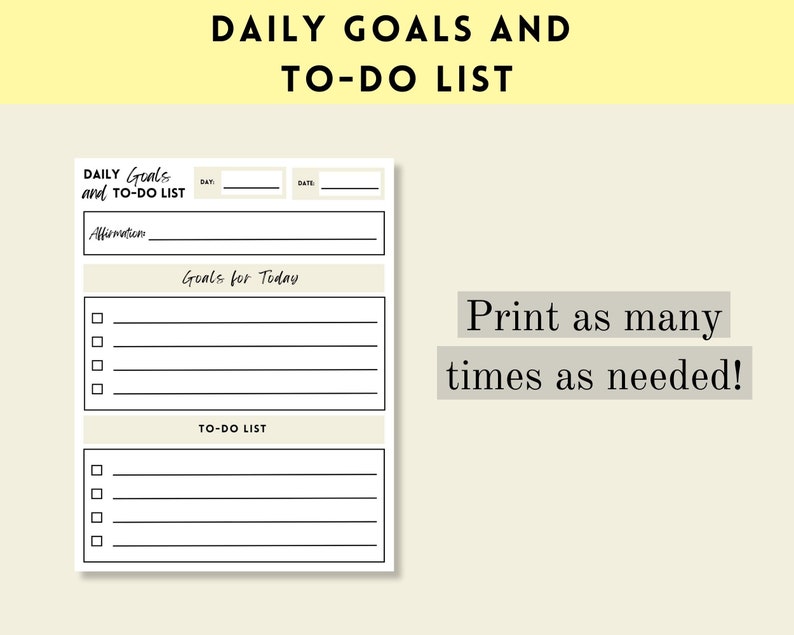 Daily to Do List Printable, Daily Goals Printable, to Do List, Daily ...