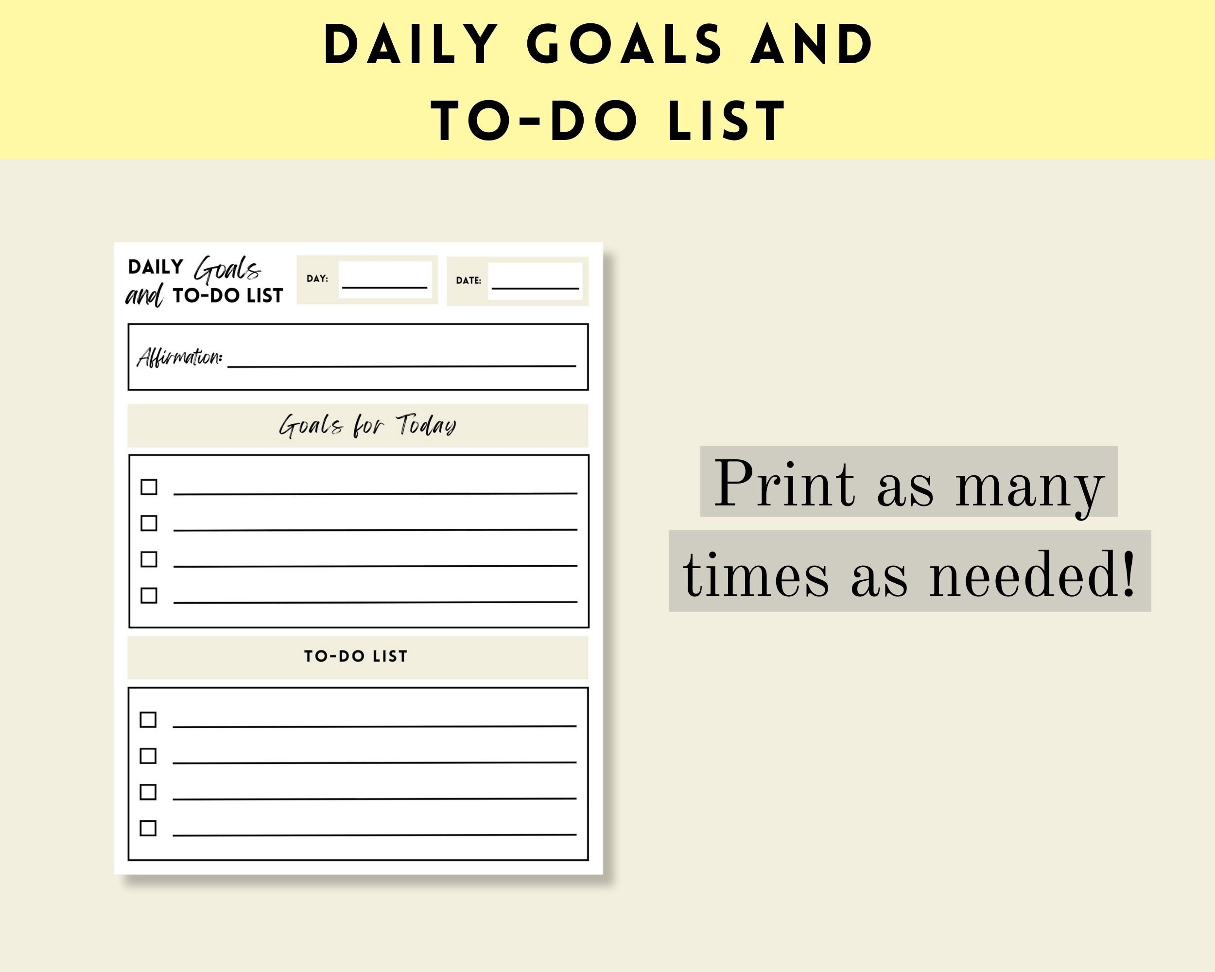 Daily to Do List Printable, Daily Goals Printable, to Do List, Daily ...