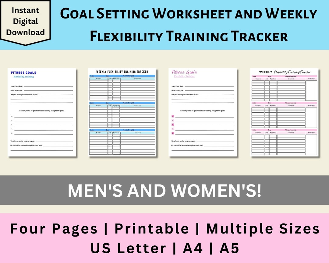 Weekly Flexibility Training Tracker Printable, Goal Setting Worksheet ...