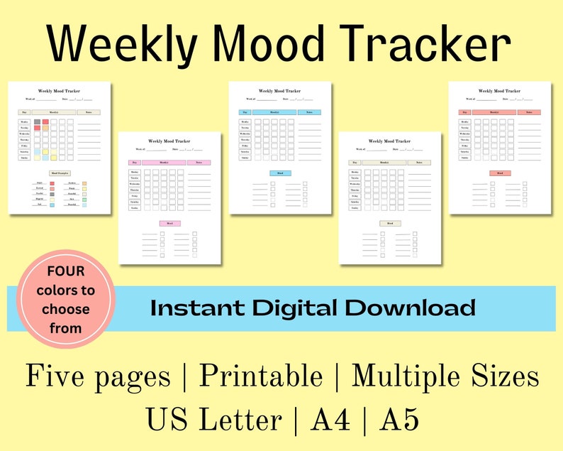 Mood Tracker Printable Mood Planner Weekly Mood Tracker - Etsy
