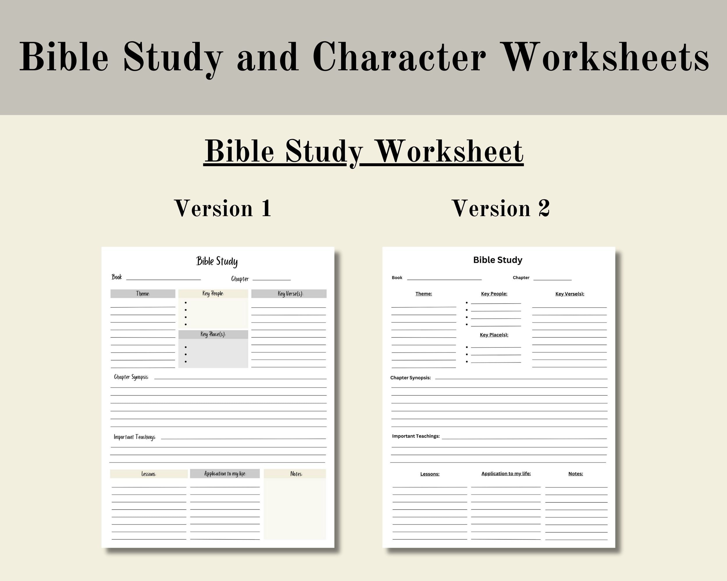Bible Study and Character Worksheets, Digital Bible Study, Bible ...
