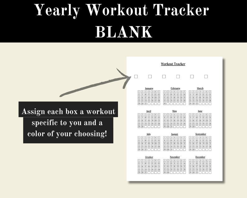 Yearly Workout Blank Tracker Printable, Workout Worksheet Journal ...