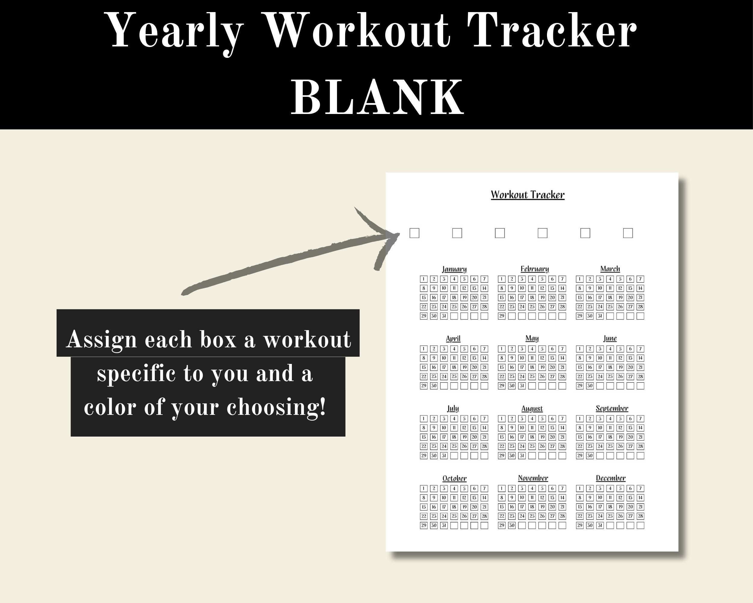 Yearly Workout Blank Tracker Printable, Workout Worksheet Journal ...