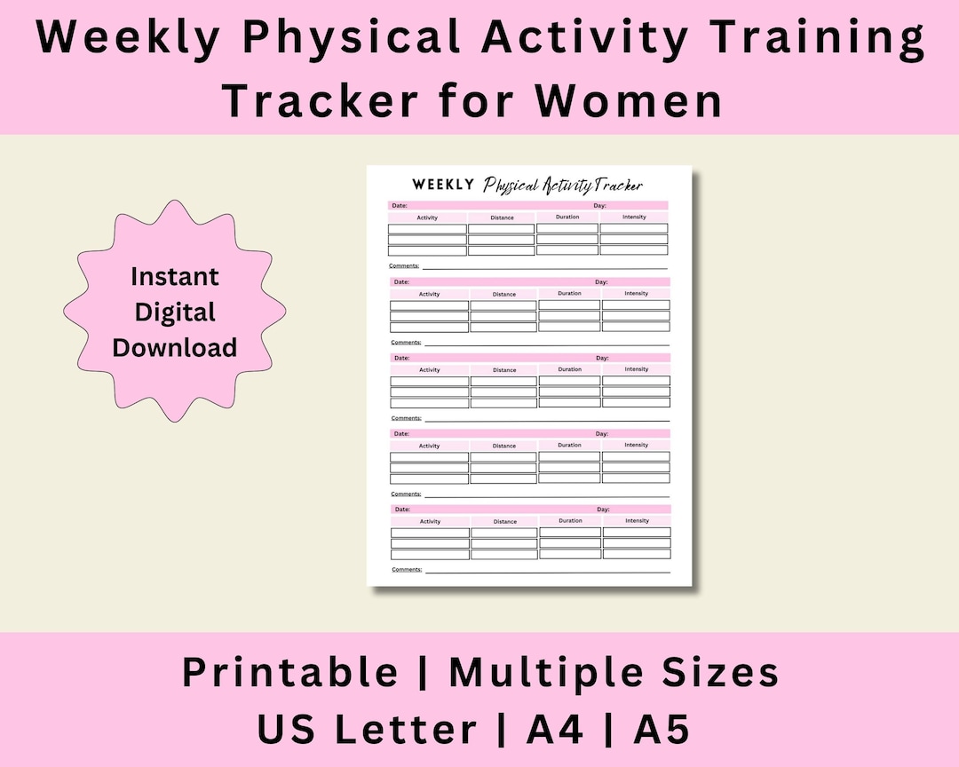Weekly Physical Activity Tracker Printable, Physical Activity Log ...