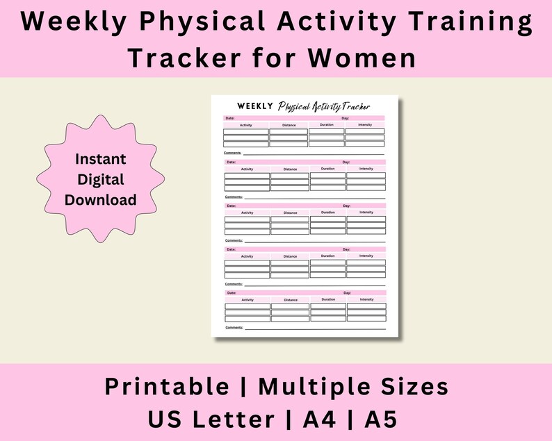 Weekly Physical Activity Tracker Printable, Physical Activity Log ...