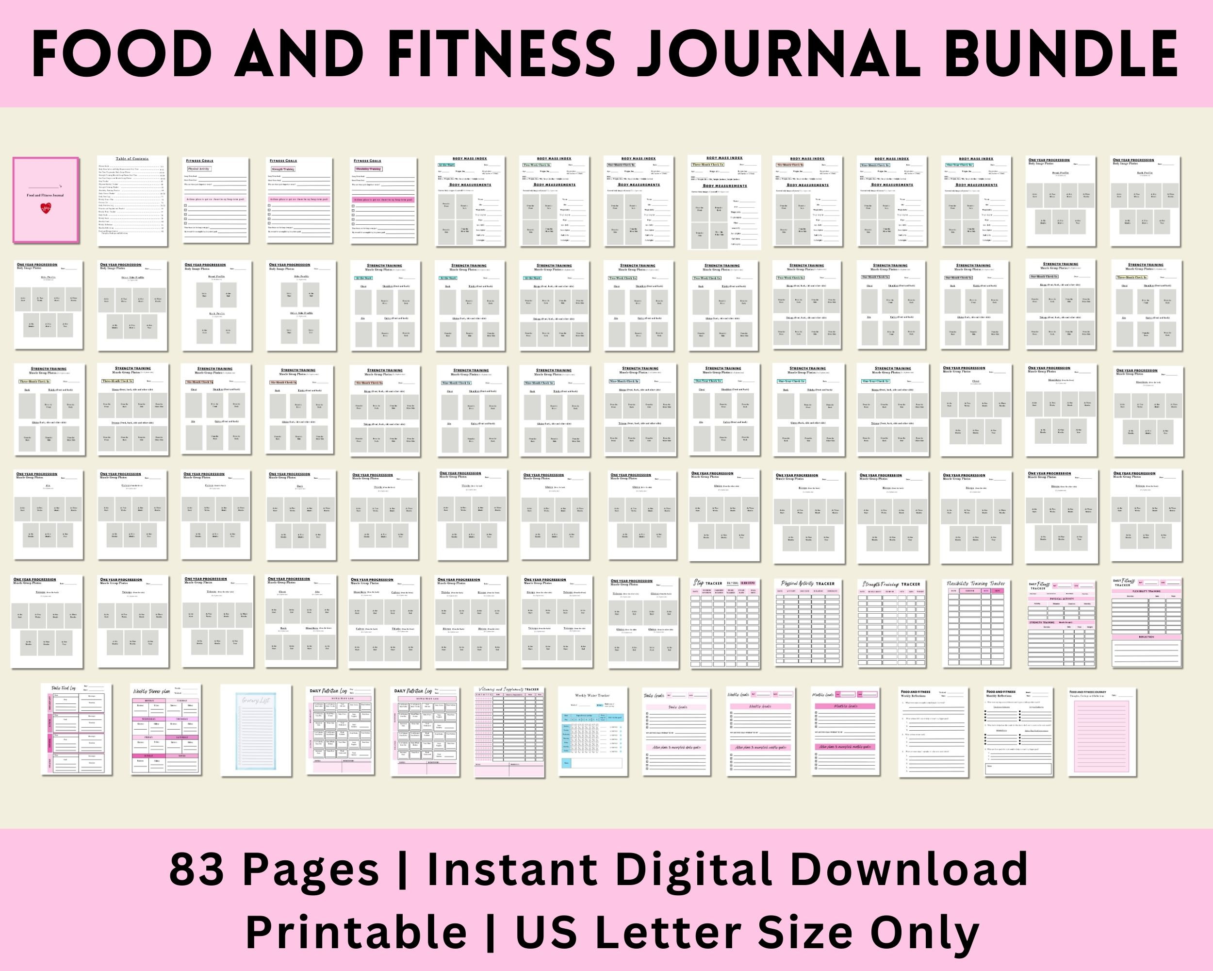 2024 Food and Fitness Journal Bundle, Printable Food and Fitness ...