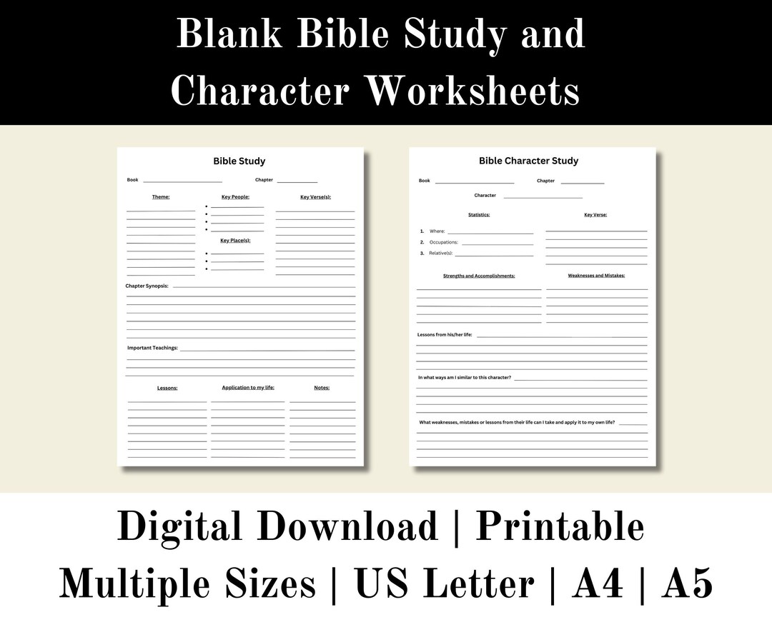 Blank Bible Study and Character Worksheets, Digital Bible Study, Bible ...