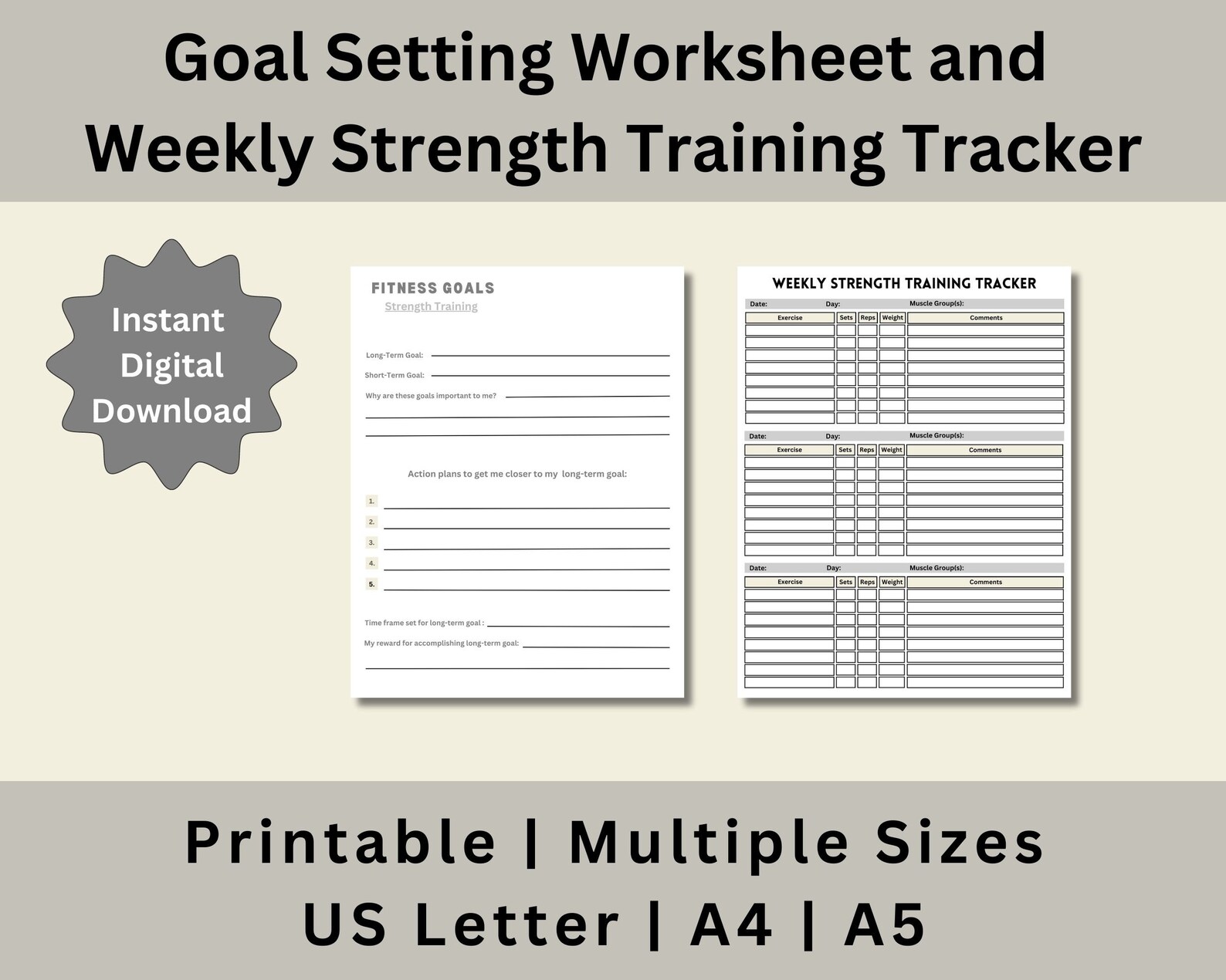 Weekly Strength Training Tracker Printable, Goal Setting Worksheet ...