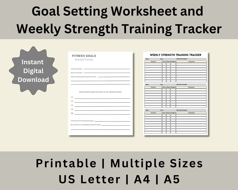 Weekly Strength Training Tracker Printable, Goal Setting Worksheet ...