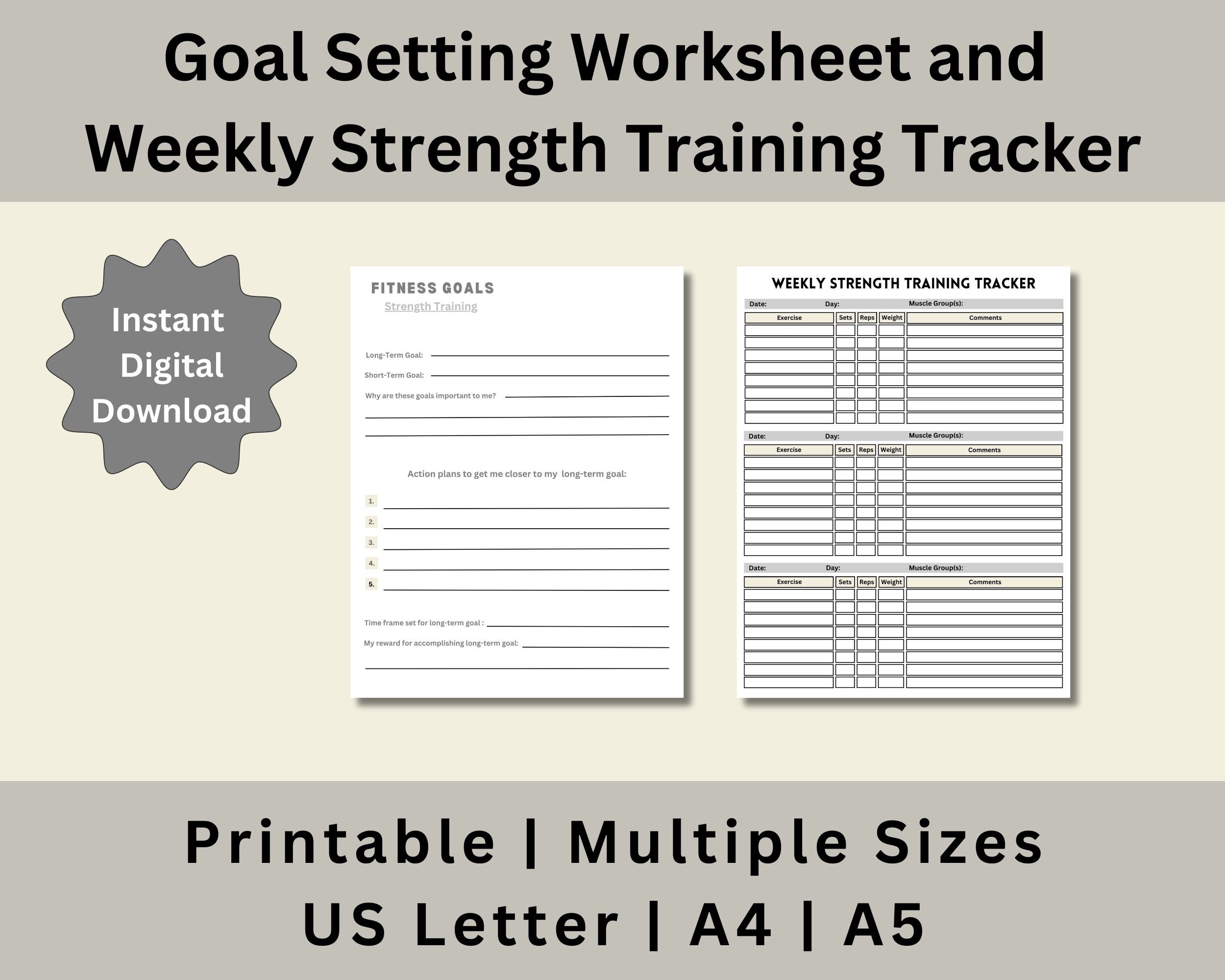 Weekly Strength Training Tracker Printable, Goal Setting Worksheet ...