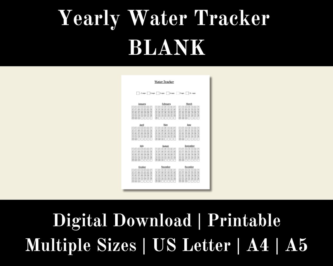Blank Water Tracker Printable, Hydration Tracker, Habit Tracker, Water ...