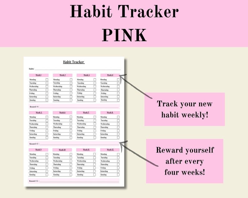 Monthly Habit Tracker Pink Printable, Weekly Tracker Digital, Habit ...