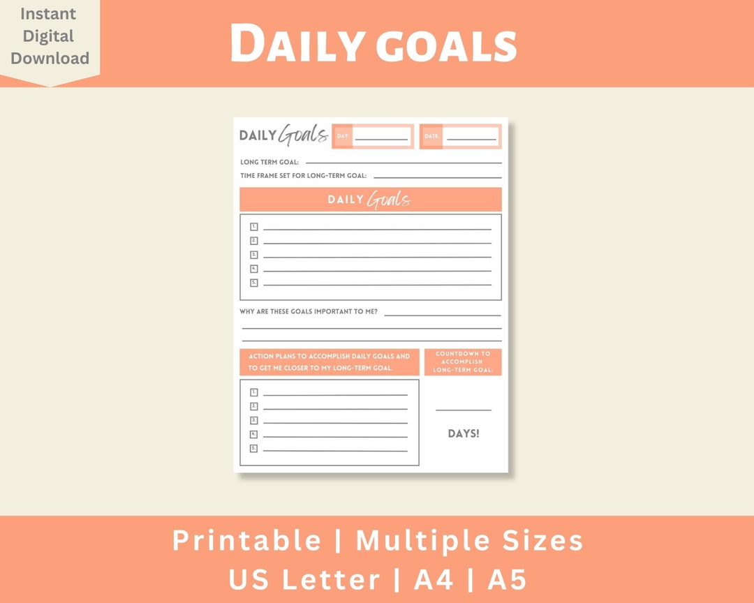 Daily Goals Printable, Goal Planning, Goal Setting Printable, Goal ...