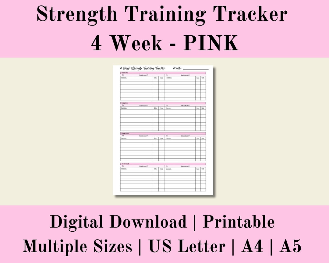 Weekly Strength Training 4 Week Tracker Pink, Fitness Tracker, Weight ...