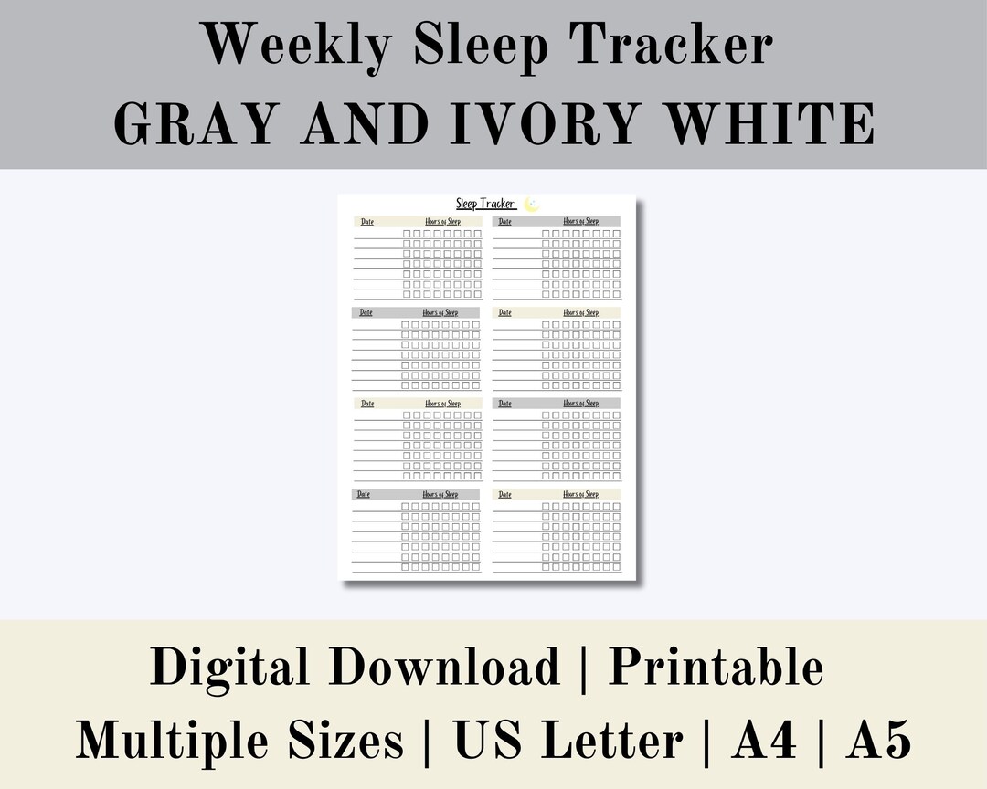 Gray and Ivory White Weekly Sleep Tracker Printable, Daily Sleep Log ...