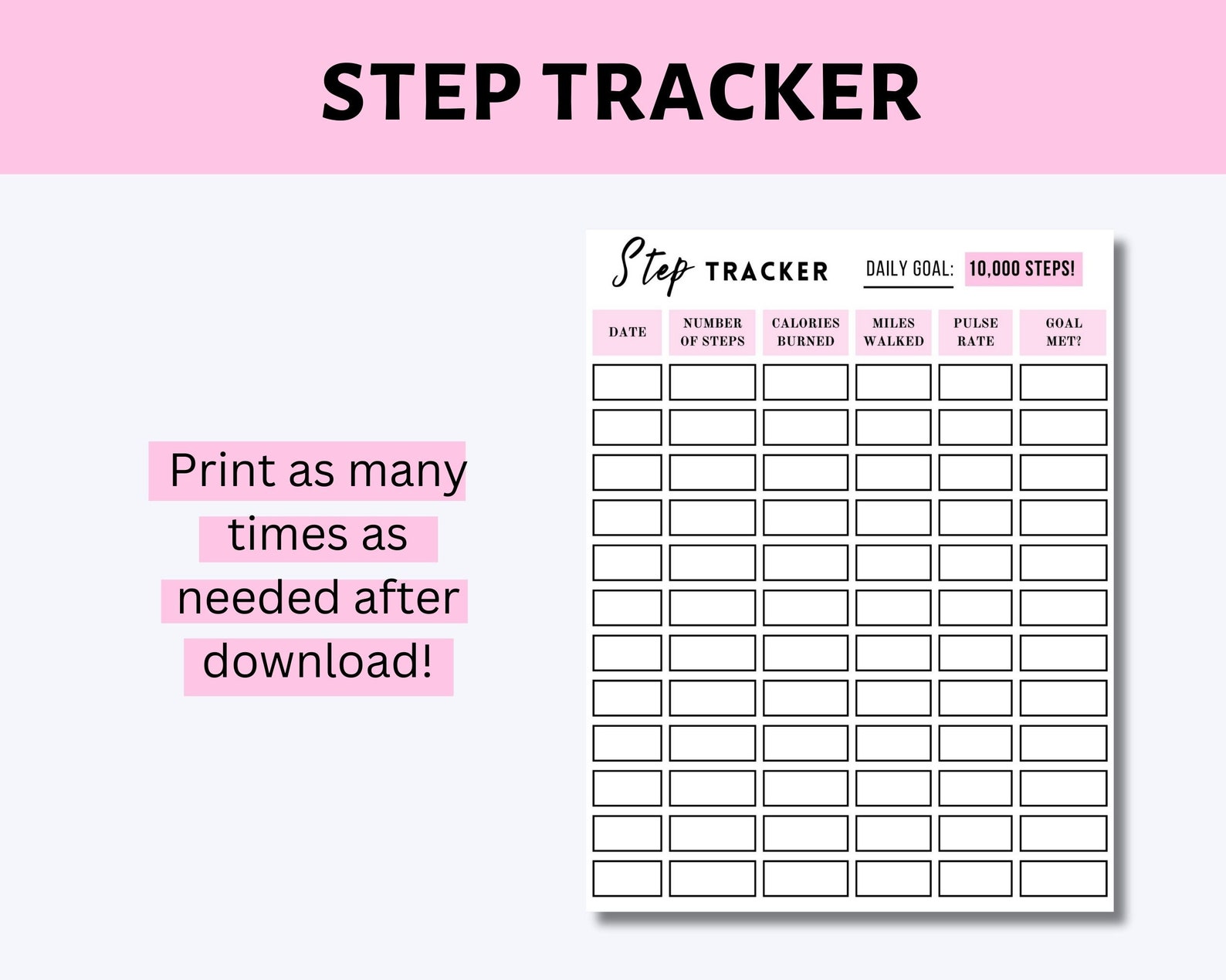 Step Tracker Printable, Daily Step Log, Weekly Step Tracker, Workout ...