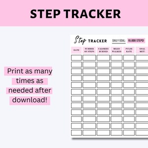 Step Tracker Printable, Daily Step Log, Weekly Step Tracker, Workout ...