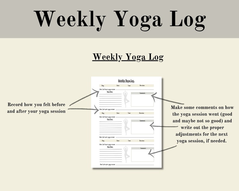 Printable Yoga Log, Yoga Tracker, Yoga Log, Weekly Yoga Log, Yoga ...